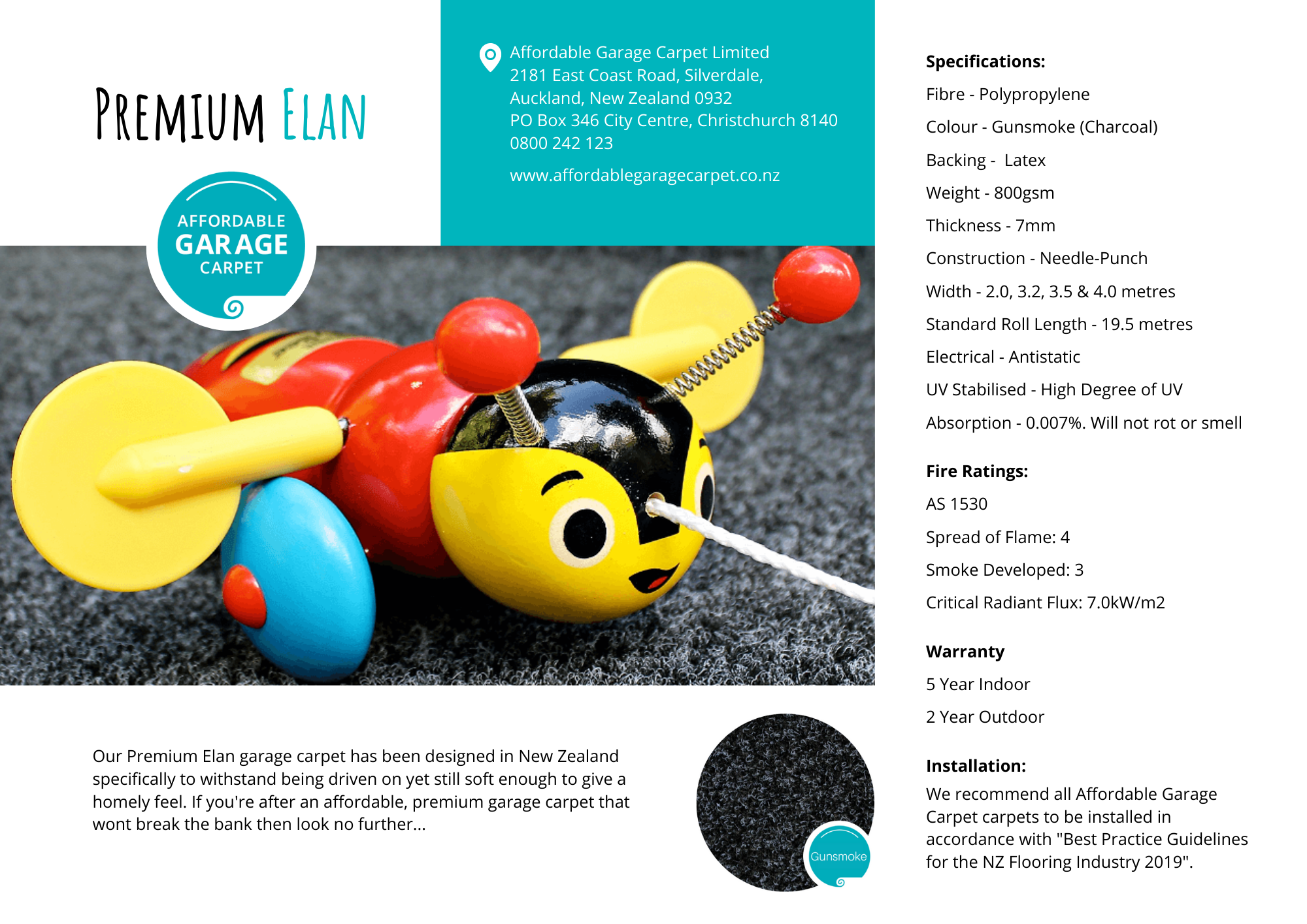 Premium Elan Data Sheet - Affordable Garage Carpet